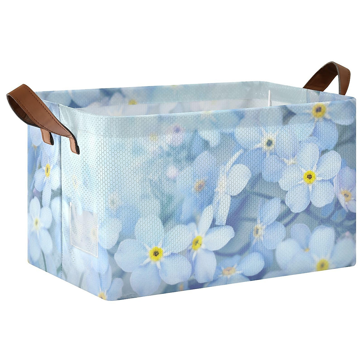 susiyo Blue Forget Me Nots Flowers Storage Bins Fabric Closet Storage Baskets with Wire Support Frame and Handles- 1 Piece