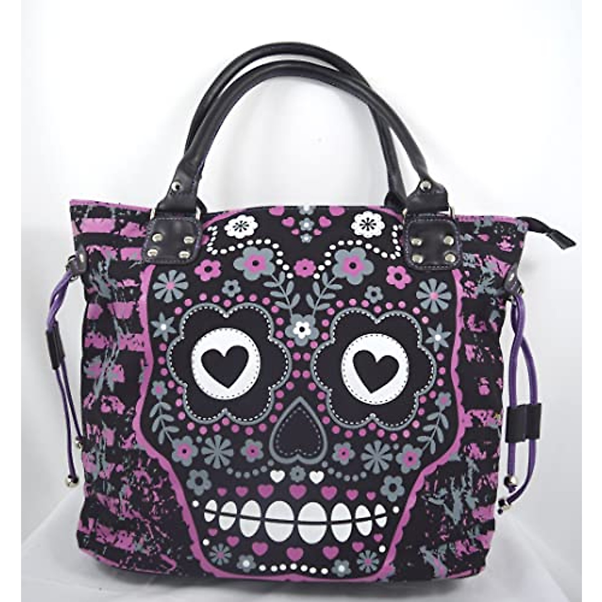 Lost Queen Purple Candy Flower Sugar Skull Cotton Canvas Shoulder Bag