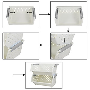 Hommp 3-Pack Plastic Stackable Storage Basket, White Stacking Organizer Basket