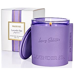 M&SENSE Lavender Spa Soy Candles for Home Scented, Stress Relief Aromatherapy Candles for Meditation Spa Yoga, Leather Wrapped Luxury Candle Gifts for Women,40 Hours Long Lasting, 7.4oz