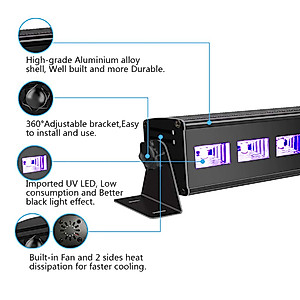 60 ft-Remote UV Black Light for Parties, JLPOW Super Bright 27W Dimmable Sound Activated Black Lights, DMX Control 9 LED UV Bar Blacklight,Best for Glow Dance Party Birthday Wedding DJ Stage Lighting