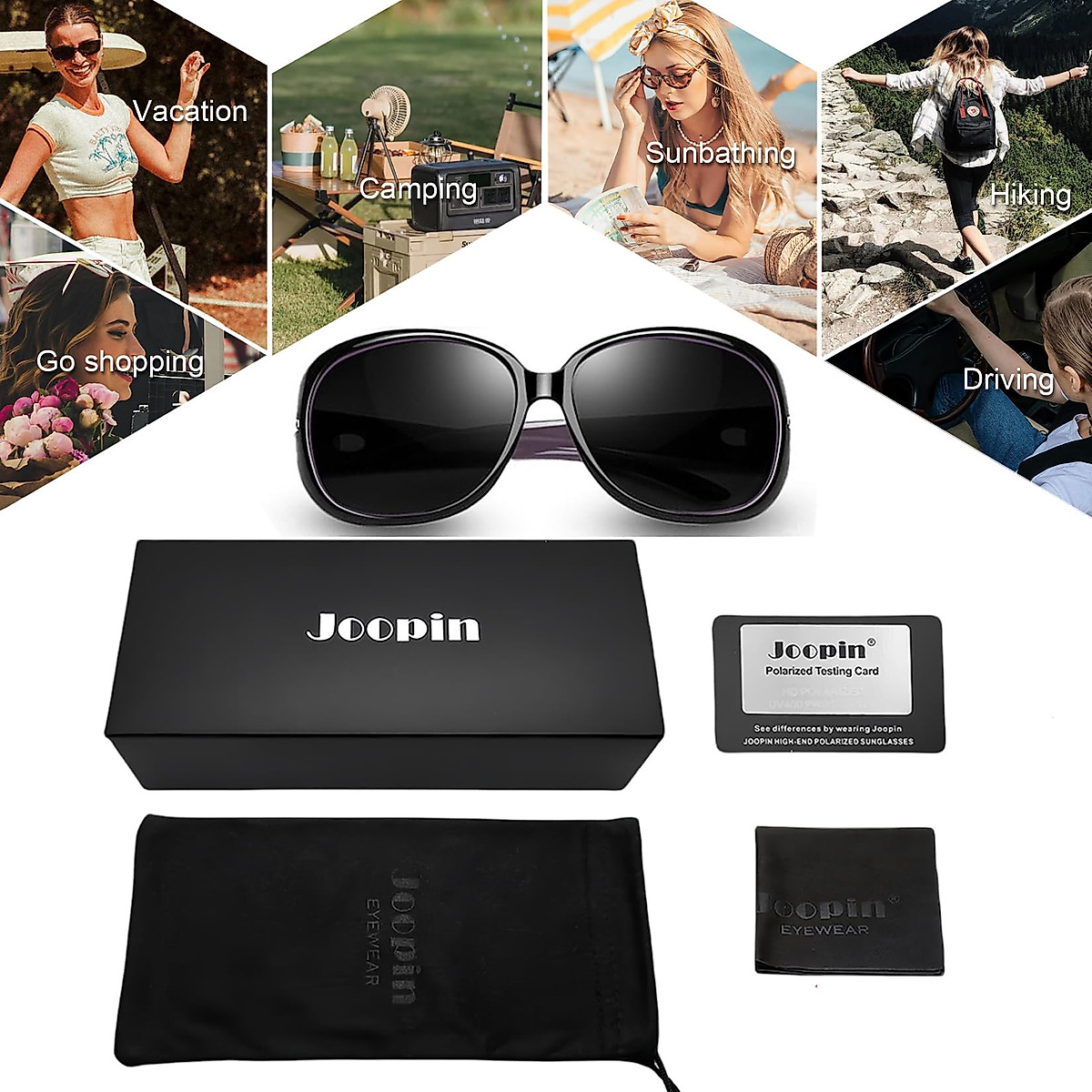 Joopin Trendy Oversized Sunglasses Large Shades for Women Ladies Big Rectangle Sun Glasses Polarized UV Protection Rhinestone Shady Rays (Black Purple)