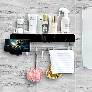 MORNITE Adhesive Bathroom Shelf Shower Caddy Wall Organizers,Restroom Shelves Mirror Storage Hanging No Drilling Rack,Black