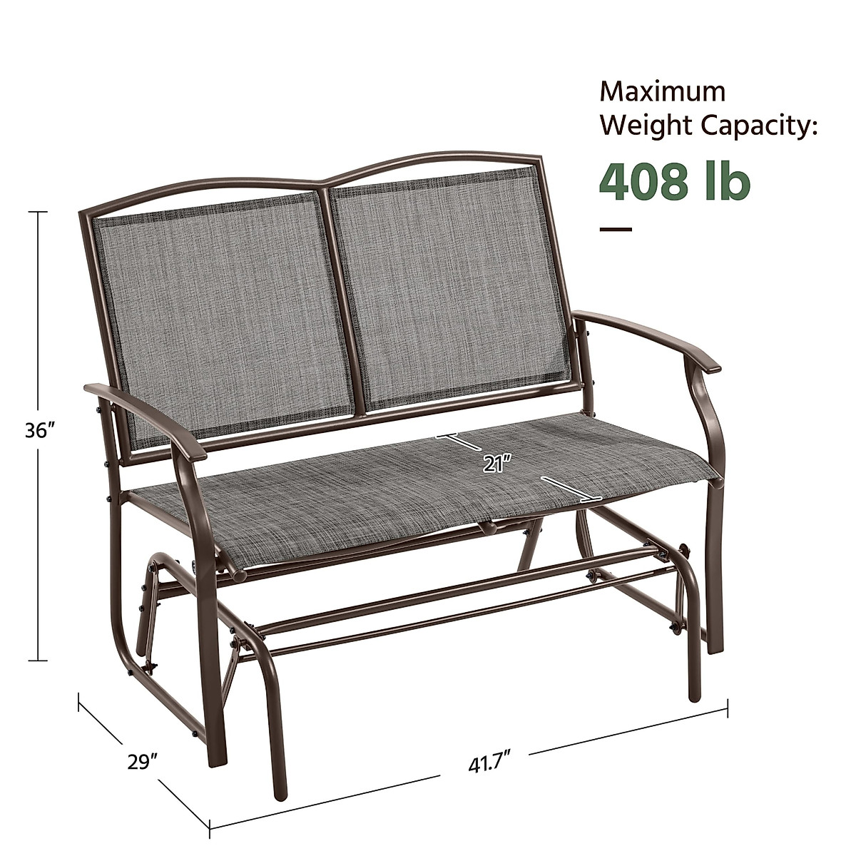 Yaheetech Outdoor Glider 2-Person Outdoor Glider Bench, Patio Glider Chair, Rocking Patio Chairs Outdoor Loveseat for Backyard, Poolside, Garden,Porch, Heavy Duty Steel Frame, Gray