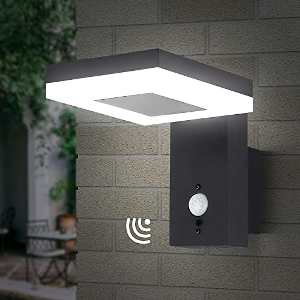 TJCoLUX Outdoor Solar Wall Light with Motion Sensor, 3 Modes IP44 Waterproof 4000K Exterior Aluminum Black Wireless Light Fixture for Garden, Yard, Porch, Patio