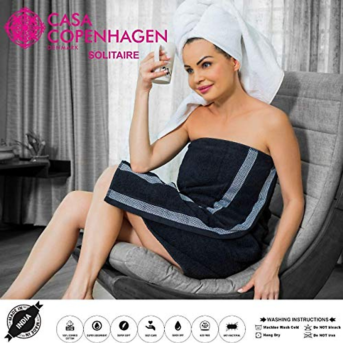 CASA COPENHAGEN Solitaire Towel Designed in Denmark 600 GSM 2 Bath Towels 2 Hand Towels 2 Washcloths, Super Soft Egyptian Cotton 6 Pices Towels Set for Bathroom, Kitchen & Shower - Lime Green