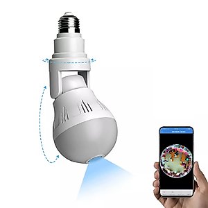 Light Bulb Security Camera, 360 Panoramic Camera Light Bulb, Smart Camera Lamp with Adjustable Bracket, Floodlight and Infrared Night Vision, Motion Detection, Alarm Events, V380 App & PC Software/C6