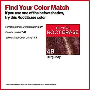 Revlon Permanent Hair Color, Permanent Hair Dye, At-Home Root Erase with Applicator Brush for Multiple Use, 100% Gray Coverage, Burgundy (4B), 3.2 Fl Oz