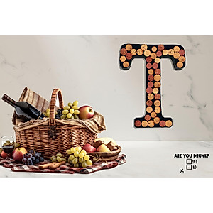 Premium Metal Letter Wine Cork Holder Is A Perfect Bar Decor Made of Durable Metal and A Glossy Black Finish With Rounded Edges , This Bar Cart Accessories Is Easy To Hang , Letter T (9,7”x 2”x 12,2”)