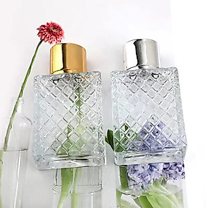 Enslz 100ml/3.4Oz Clear Glass Fine Mist Atomizer,Portable Square Refillable Empty Perfum Spray Bottle Travel Atomizer Bottle Gold Cap