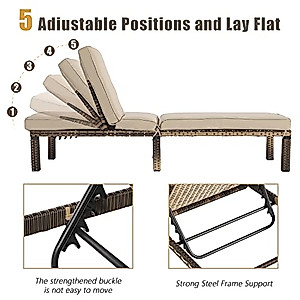 Haverchair Patio Rattan Chaise Lounge Chairs Adjustable Outdoor Lounge Chair Recliner PE Wicker Furniture with Cushion for Deck, Poolside, Backyard (2)