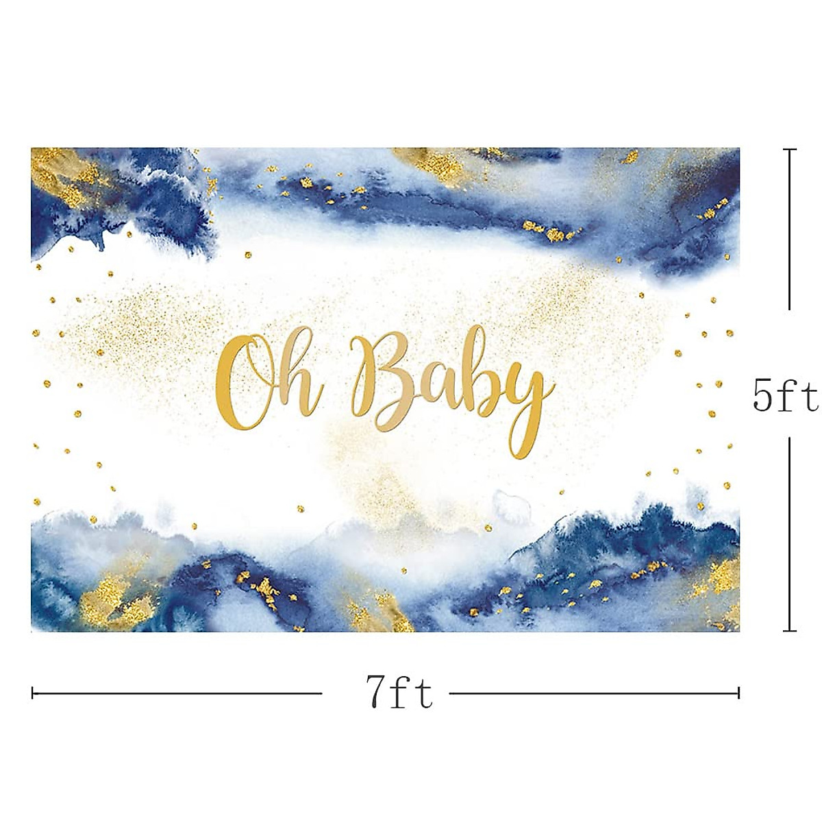 MEHOFOND 7x5ft Soft Fabric Oh Baby Backdrop for Boys Royal Blue Watercolor Pastel Clouds Baby Shower Photography Background Blue Clouds Gold Glitter Dots Party Decorations Cake Smash Photo Props