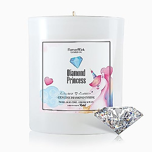 Diamond Princess Candle with Diamond Inside | Foreverwick Candles | Scented Soy Candles Gifts for Women Anniversary Candle | Anniversary Candles All-Natural Organic Soy Candle 14oz | 70h