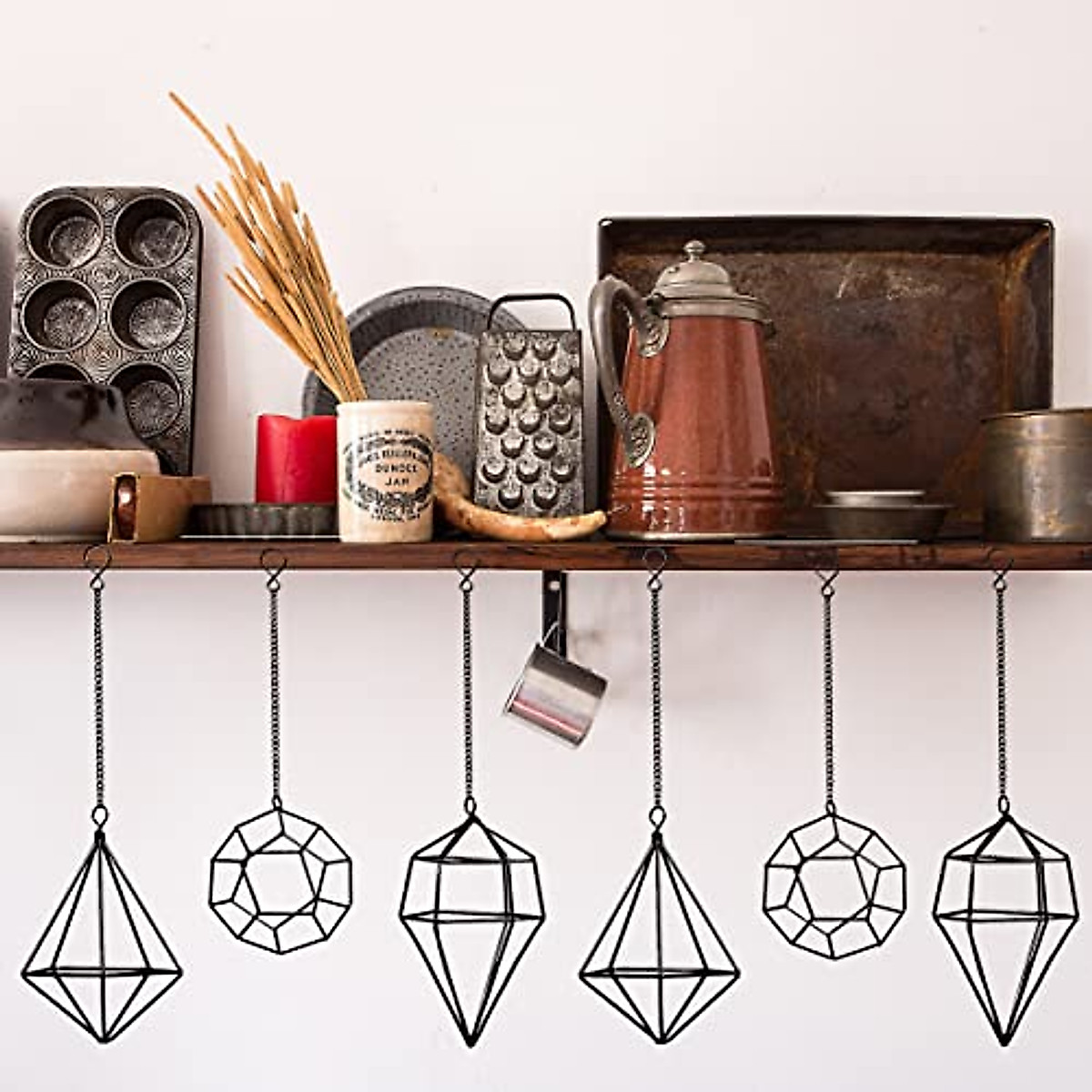 libproqia Small Air Plants Hanging Holders Wire Airplants Planter Hanger Black Geometric Metal Himmeli 6pcs Tillandsia Air Fern Display Holders for Hanging Air Plants