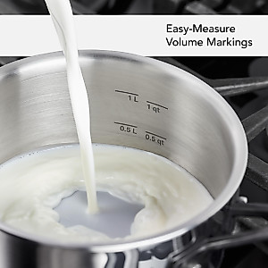 KitchenAid 5-Ply Clad Induction Sauce Pan with Lid, 1.5 Quart, Polished Stainless Steel