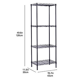 Kcelarec 4-Tier Wire Shelving Metal Storage Rack Adjustable Shelves for Laundry Bathroom Kitchen Pantry Closet, Black