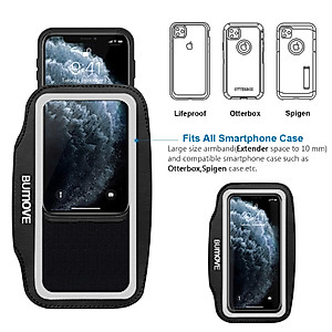 BUMOVE Running Armband for Samsung Galaxy M54 /A34 for iPhone 15/14/13/12/11Pro Max,XS Max,Sports Workouts Phone Arm Band with Card Holder (Black)