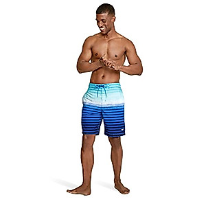 Speedo Men's Standard Swim Trunk Knee Length Boardshort Bondi Striped, 20" Spray Palace Blue, XL