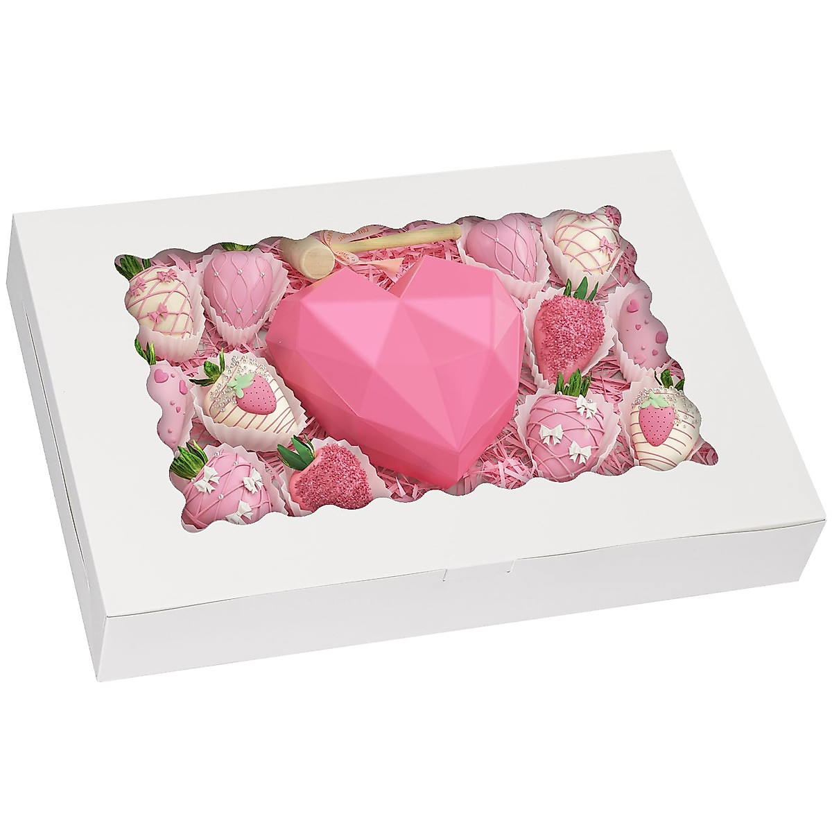 TOMNK 25pcs Cookie Boxes with Window, 16x11x2.5in Large Bakery Boxes for Treats, Desserts, Chocolate Covered Strawberries, Pies, Muffins, Donuts