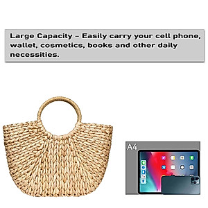 Womens Large Straw Bags Beach Tote Bag Handwoven Hobo Bag Summer Beach Bag Straw Handbag (Brown)