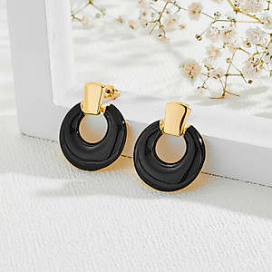 Black Dangle Earrings for Women Statement Chunky Small Gold Drop Earrings Door Knock Shape Dangling Earrings Party Jewelry Gifts