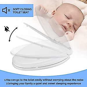 TINYROW Toilet Seat Elongated,Slow Close Toilet Seat Plastic,White Toilet Seat,19 Inch Toilet Seats for Standard Toilets,Toilet Lid