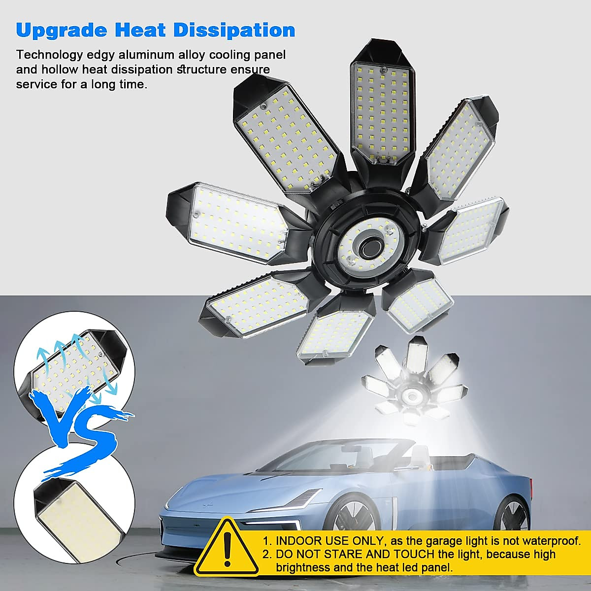 POLARPRA Garage Light - 80000LM Super Bright 6500K Garage Lights Ceiling Led w/ 8 Deformable Panels and Electric Power Washer - 3000 PSI 2.6 GPM Pressure Washers with Foam Cannon