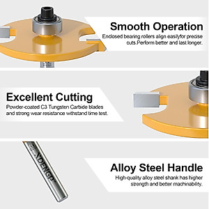 XDENGP Rabbet Router Bit Set 1/4 Shank, Rabbeting Router Bits 1pcs with 6 Bearings for Interchangeable and Adjustable Multi Depths Cutter 1/8", 1/4", 5/16", 3/8", 7/16", 1/2"