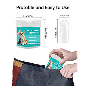 Vostuve Dog Ear Wipes Finger, Ear Finger Wipes for Dogs & Cats, Ear Cleaner Finger Wipes for Ear Wax, Debris, Deodorizes, Relieve Ear Itching & Inflammation, Natural Pet Ear Wipe for Dog, 50 Count