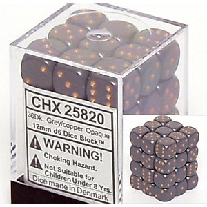 Dark Grey Opaque Dice 12mm D6 Set of 36