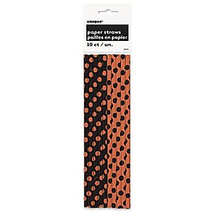 Orange & Black Polka Dot Halloween Paper Straws, 10ct