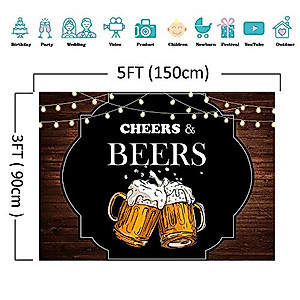 Retro Rustic Wooden Board Photography Backdrop Cheers and Beers Mug Photo Background 30th 40th 50th Birthday Party Decorations Photo Booths Studio Props Vinyl 5x3ft Banner Supplies