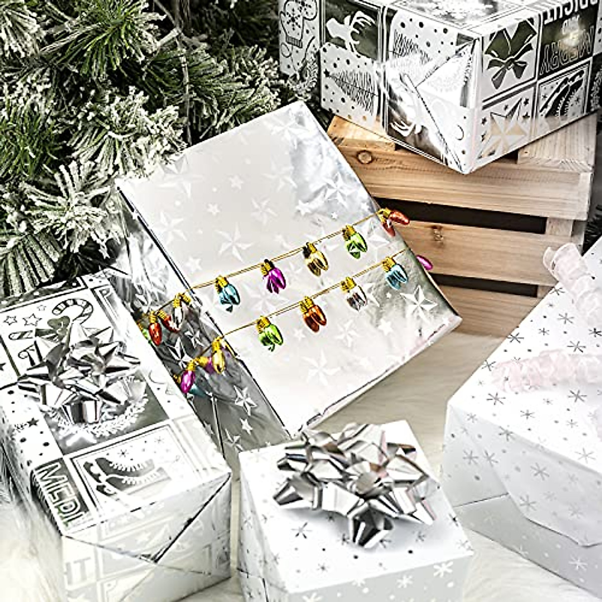 WRAPAHOLIC Christmas Wrapping Paper Roll - Silver Snowflakes, Candy Cane Holiday Collection with Metallic Foil Shine - 4 Rolls - 30 Inch X 120 Inch Per Roll