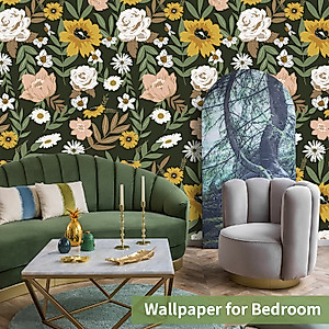 Cismmy Large Floral Peel and Stick Wallpaper Boho Removable Wallpaper for Bedroom Bathroom Easy Peel Off Wallpaper Stick on Wallpaper Vintage Renter Friendly Wall Paper 118" X 17.7"
