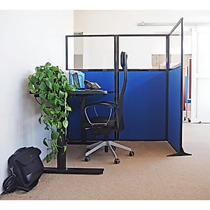 Versare Workstation Partition | Portable Wall Divider | Modern Office Cubicle | Free Standing Privacy Screen | Flexible Work Space | 66" x 70" W/Window, Cloud Gray Fabric Panels