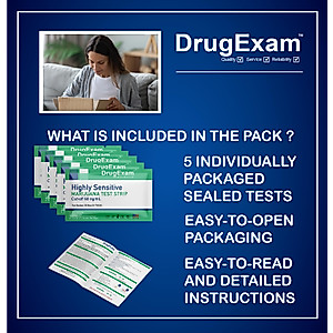 5 Pack - DrugExam Made in USA Highly Sensitive Marijuana THC Testing Drug Test Strip Kit - Drug Test with 50 ng/mL Cutoff Level for Detecting Any Form of THC in Urine up to 35 Days. Urine Test Strips