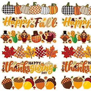 70Feet Haooryx Happy Thanksgiving Fall Bulletin Board Borders 72PCS Cartoon Turkey Pumpkin Maple Leaves Paper Borders Trim for School Classroom Autumn Theme Party Blackboard Border Wall Decorations