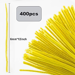 Juasky 400pcs Yellow Pipe Cleaners Chenille Stem, Pipe Cleaners Craft Supplies, for DIY, Making Toys, Creative Home Art Craft Decorations (6mm x 12 Inch)