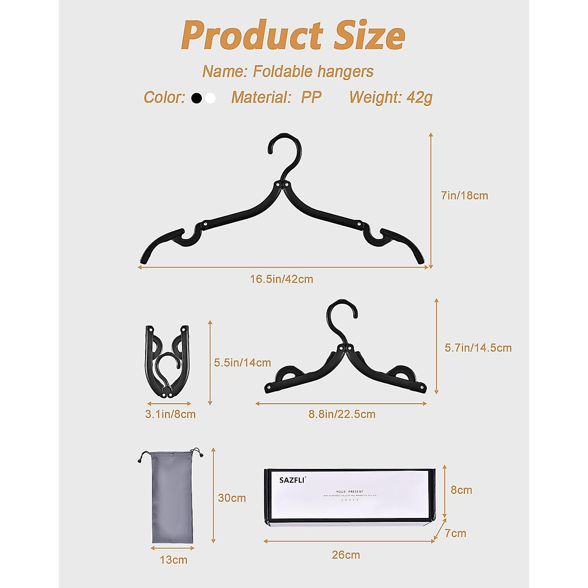 Sazfli Travel Folding Hangers, 10-Pack, Black & White, Portable and Durable PP+Aluminum Alloy, Space-Saving, Non-Slip Design, Perfect for Travel, Camping, and Home Use