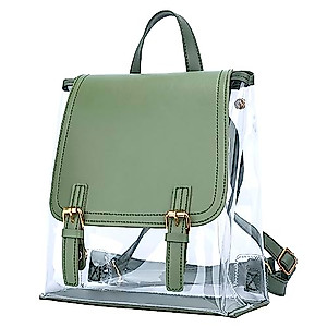 KKXIU Girls Fashion Clear Backpack Stadium Approved Bag Transparent See Through Bookbag Purse for Women and Ladies (Green)