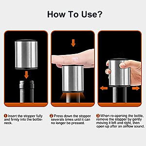 Wine Stopper - HOOMIL 𝟮 𝐏𝐚𝐜𝐤 Stainless Steel Vacuum Wine Bottle Stoppers, Reusable Wine Saver, Wine Accessories Gift for Friends, Family, Wine Lovers - Silver