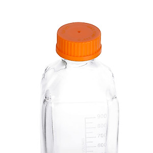 Moonetto 4 Pieces 1000ml Lab Square Graduated Glass Media Storage Bottle with GL45 Polypropylene Orange Cap