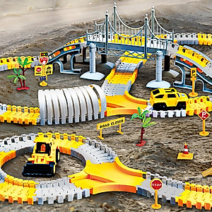 LIKID 346PCS Construction Race Tracks for Kids Boys Toys,Track Series,Construction Car and Flexible Track Playset Create A Engineering Road Toys for 3 4 5 6 7 8 Years Old Boys Girls DIY Gift