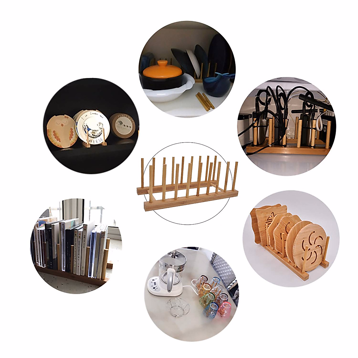 Ahyuan Dish Drying Rack Bamboo Dish Rack Pure Natural Bamboo Wooden Dishes Drainer for Cutting Board Baking Pan Plate Bowl Mug Cup Pot Lid Organizer Rack (2)