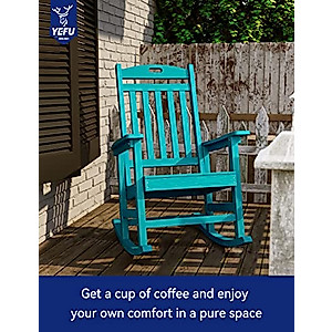YEFU Outdoor Rocking Chair, Poly Lumber Patio Rocker Chair with High Back, Poly Rocking Chair Look Like Real Wood, Widely Used for Lawn, Porch, Backyard, Indoor and Garden,380lb Heavy Duty(Aruba Blue)
