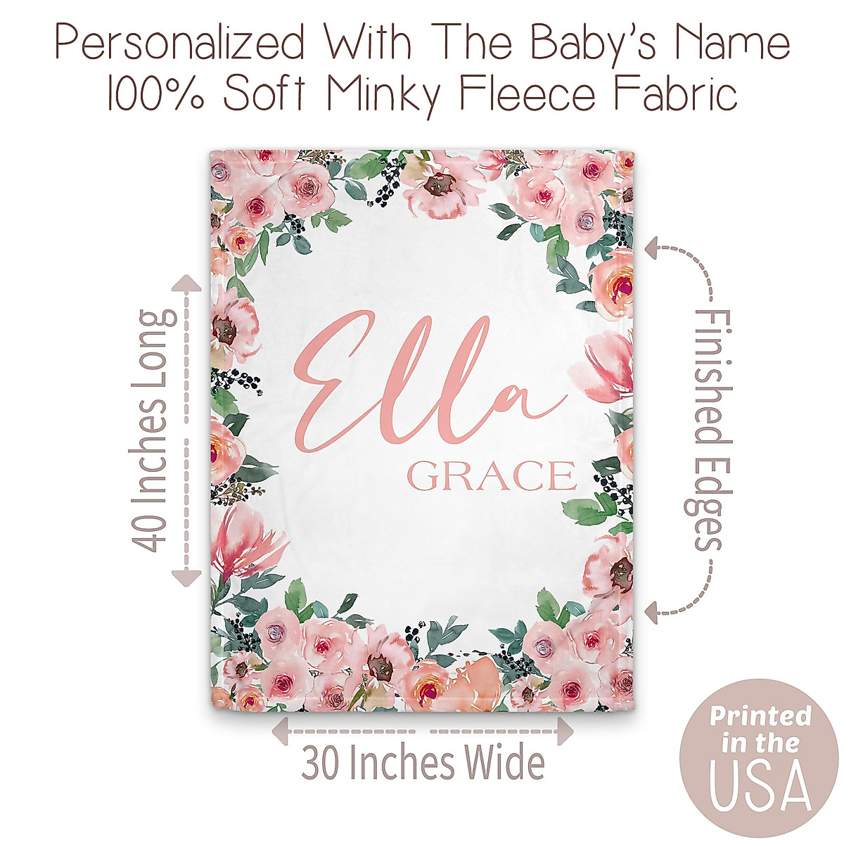Girls Love A Monogram - Floral Pink Blushing Baby Blankets for Girls - Custom Baby Blankets for Girls