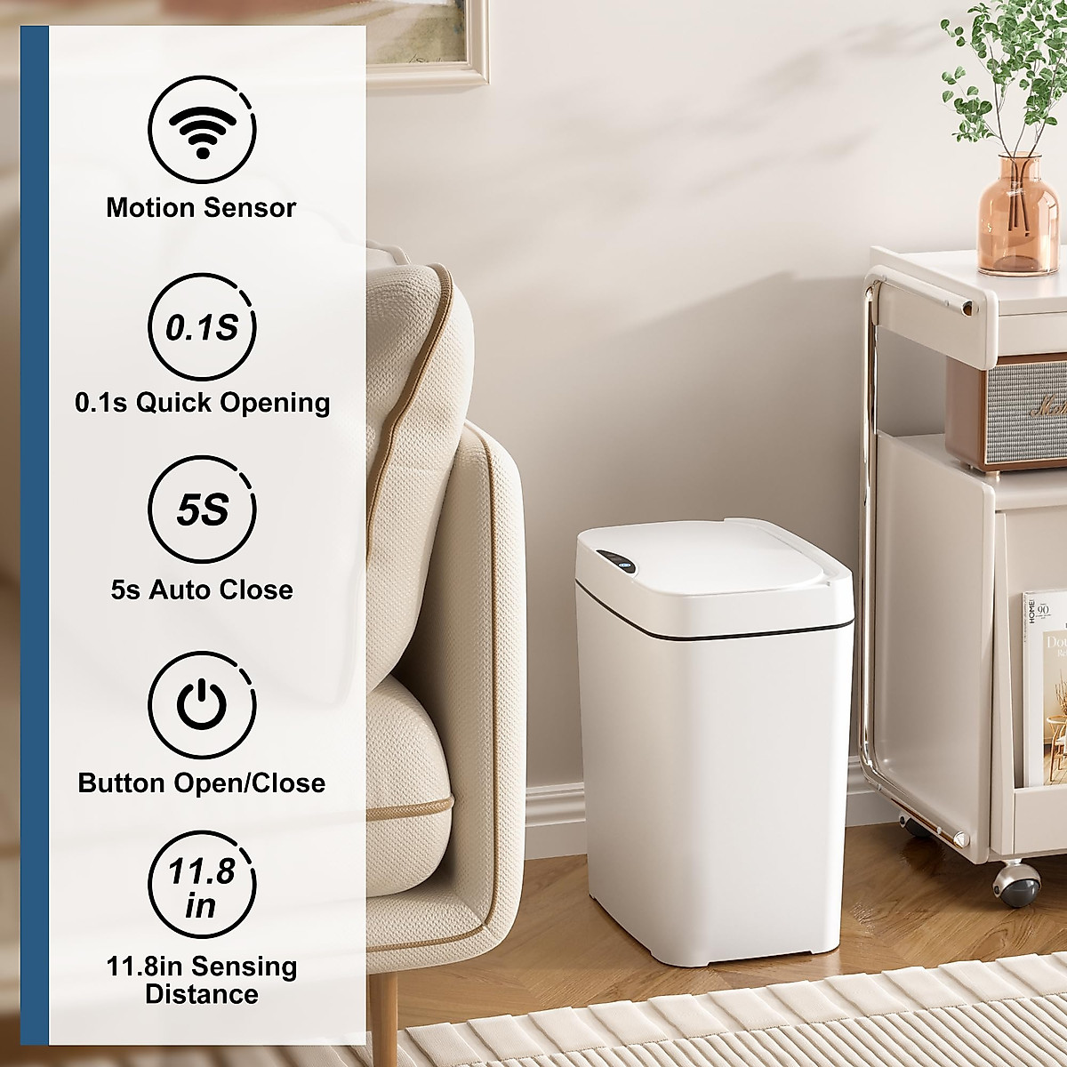 Vanpopubs 2 Pack 2.7 Gal Bathroom Trash Can with Lid, Automatic Trash Can Small Smart Garbage Can Touchless, Slim Motion Sensor Waterproof Plastic Trash Bins for Bedroom Office Kitchen Toilet