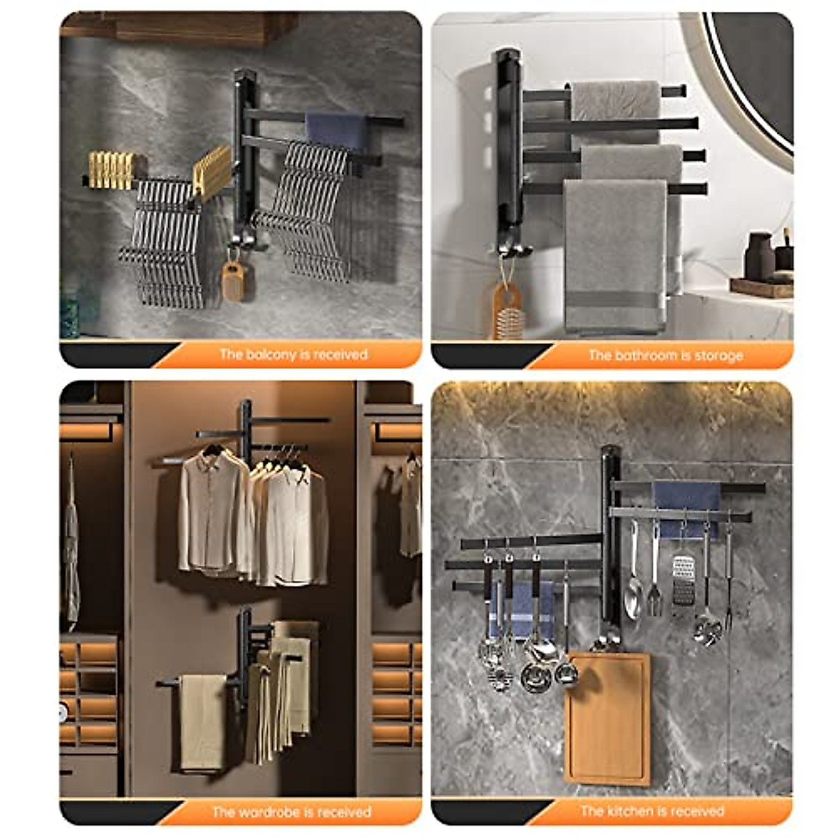 Towel Bar, Upgraded Swivel Towel Rack Aviation Aluminium Four in ONE Towel Racks for Bathroom Space Saving Swing Out 180° Rotation Towel Hanger Holder Wall Mount White (2 Arms)