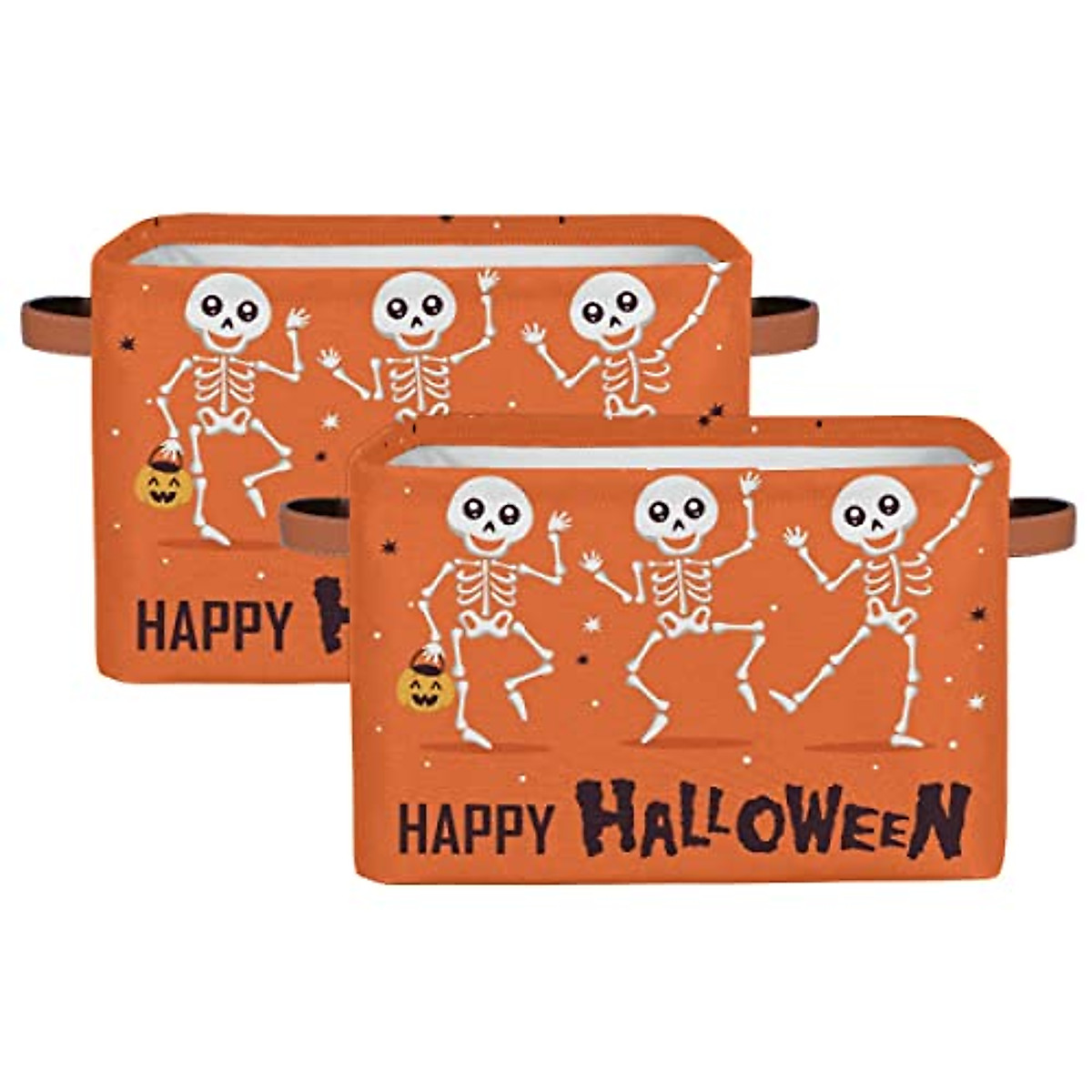 Pardick Happy Halloween Large Collapsible Storage Bins ,Danc Skull Decorative Canvas Fabric Storage Boxes Organizer with Handles，Rectangular Baskets Bin for Home Shelves Closet Nursery Gifts