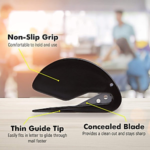 Letter Opener Plastic Razor Blade Paper Knife/Envelope Slitter Set in Sharp Black, 4 Pack